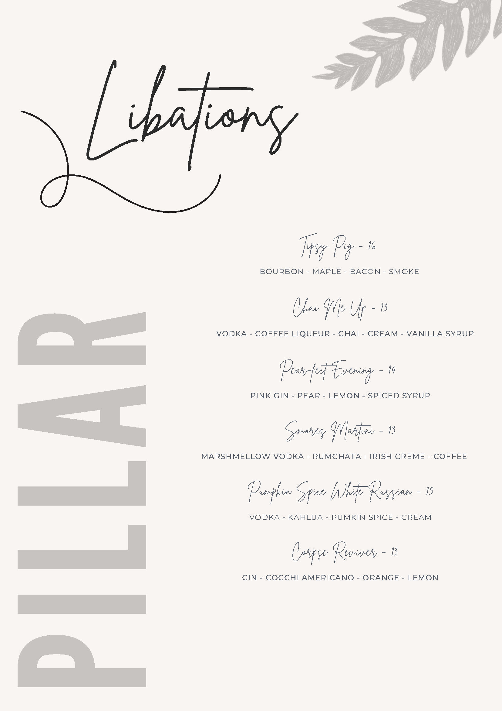 Seasonal Cocktails - Pillar Rooftop Bar Downtown Asheville, NC