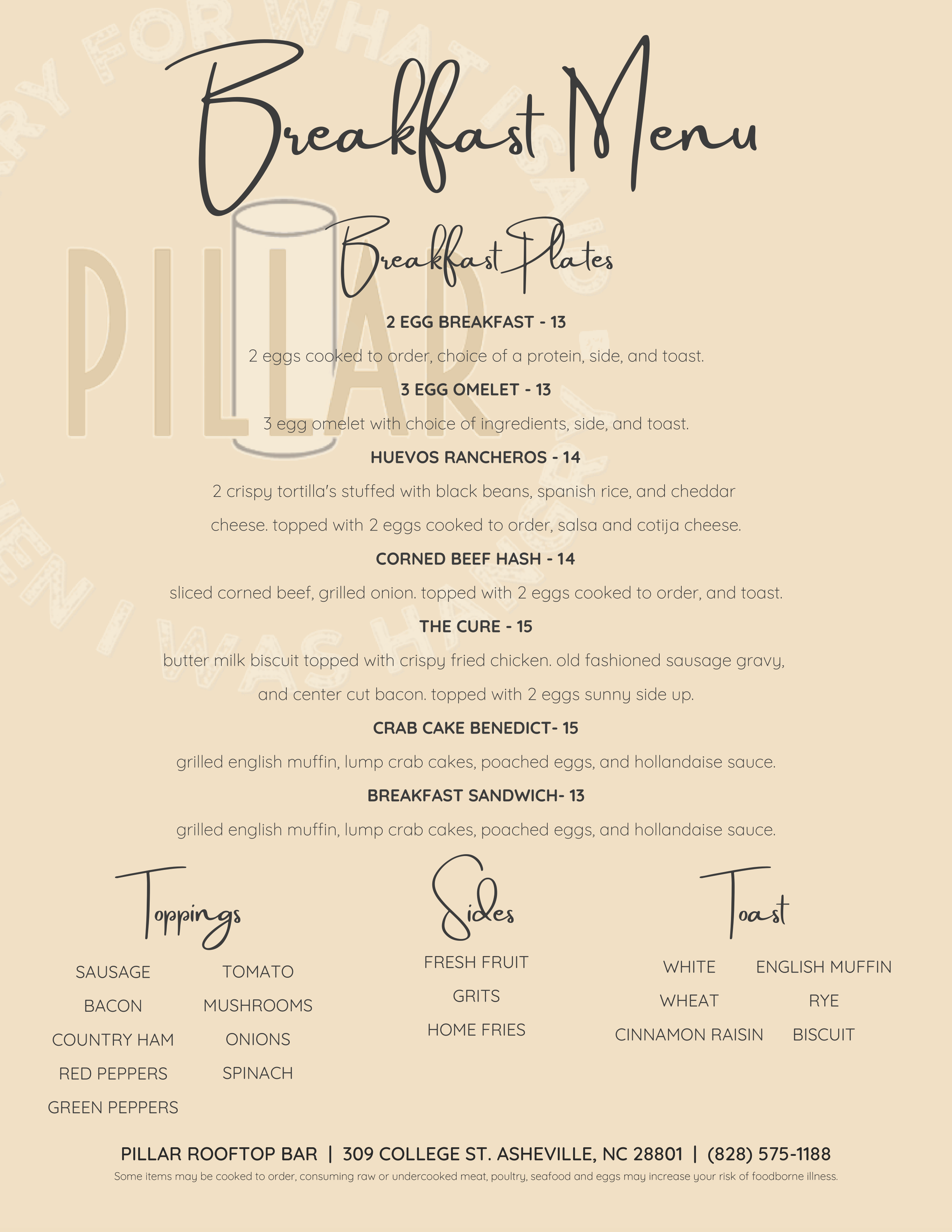 Food + Drink Menus at Pillar - an Asheville Rooftop Bar