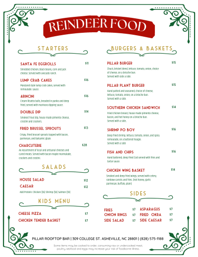 Food + Drink Menus at Pillar - an Asheville Rooftop Bar