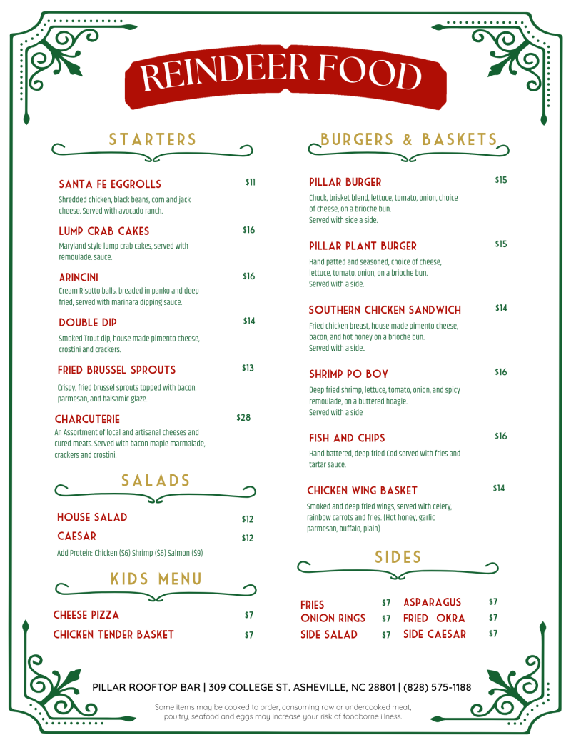 Food + Drink Menus at Pillar - an Asheville Rooftop Bar