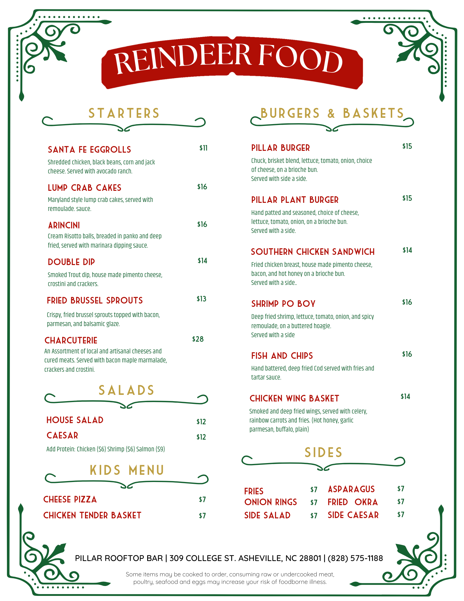 Food + Drink Menus at Pillar - an Asheville Rooftop Bar